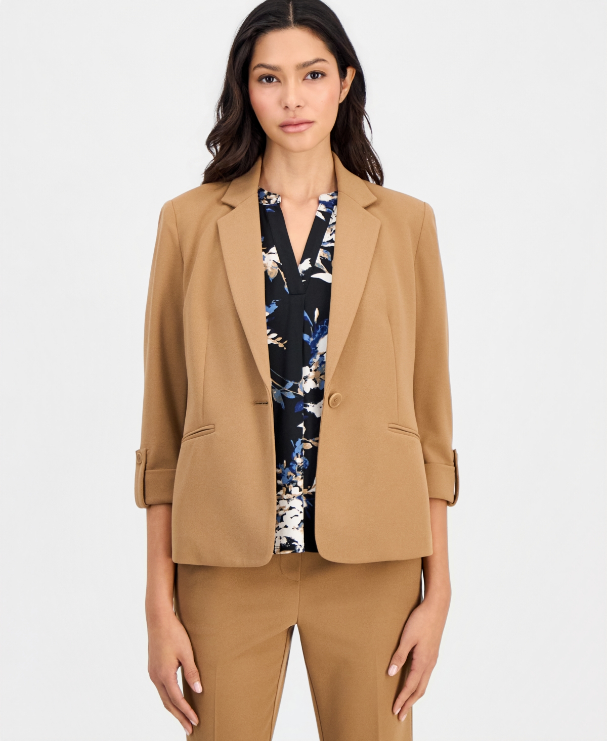 Click here for Ak Anne Klein Petite 3/4-Sleeve One-Button Blazer... prices