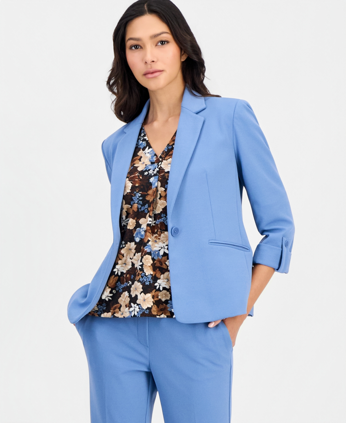 Click here for Ak Anne Klein Petite 3/4-Sleeve One-Button Blazer... prices