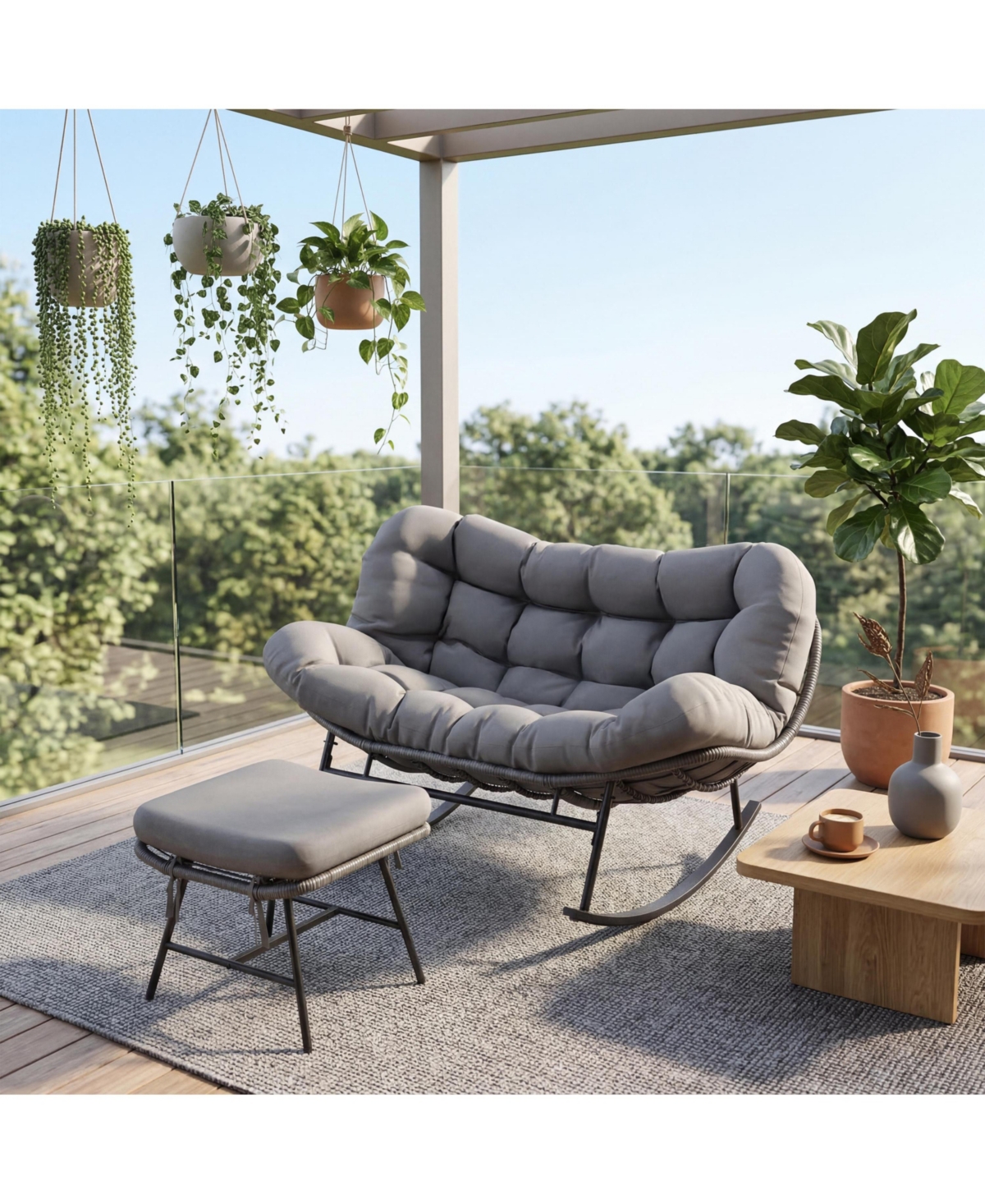Click here for homfan Patio Rocking Chair Set with Ottomans  2-Pe... prices