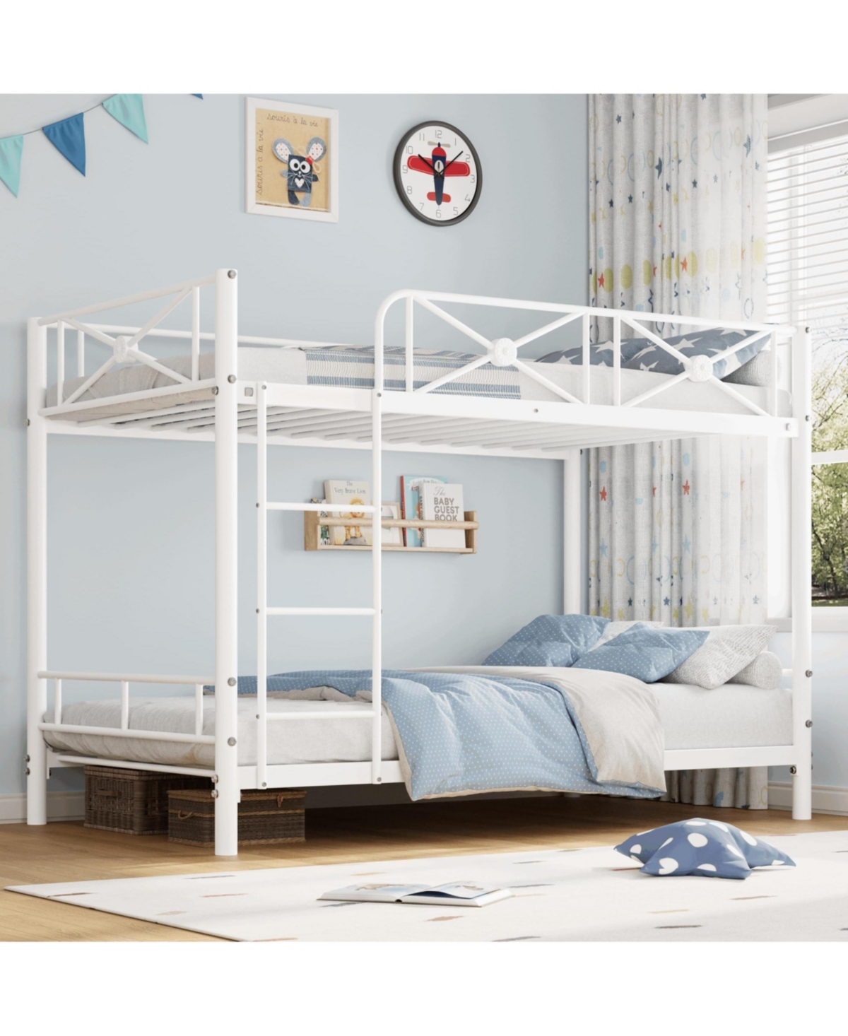 Click here for homfan Twin Over Twin Metal Bunk Bed with Floral D... prices