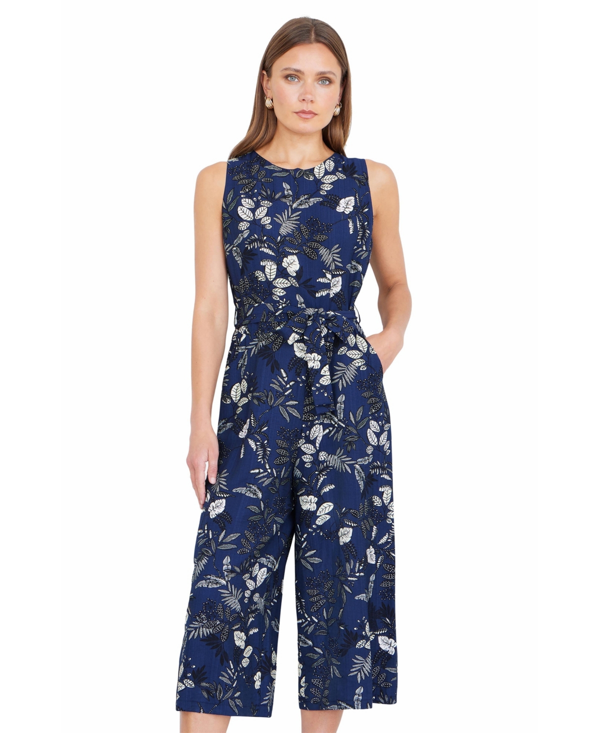 Click here for Yumi Womens Leaf Culotte Jumpsuit - Navy prices