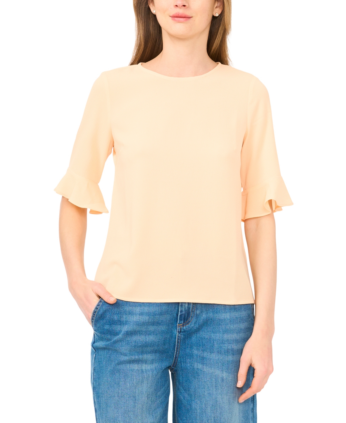 Click here for CeCe Womens Ruffled-Cuff 3/4-Sleeve Crew Neck Top... prices