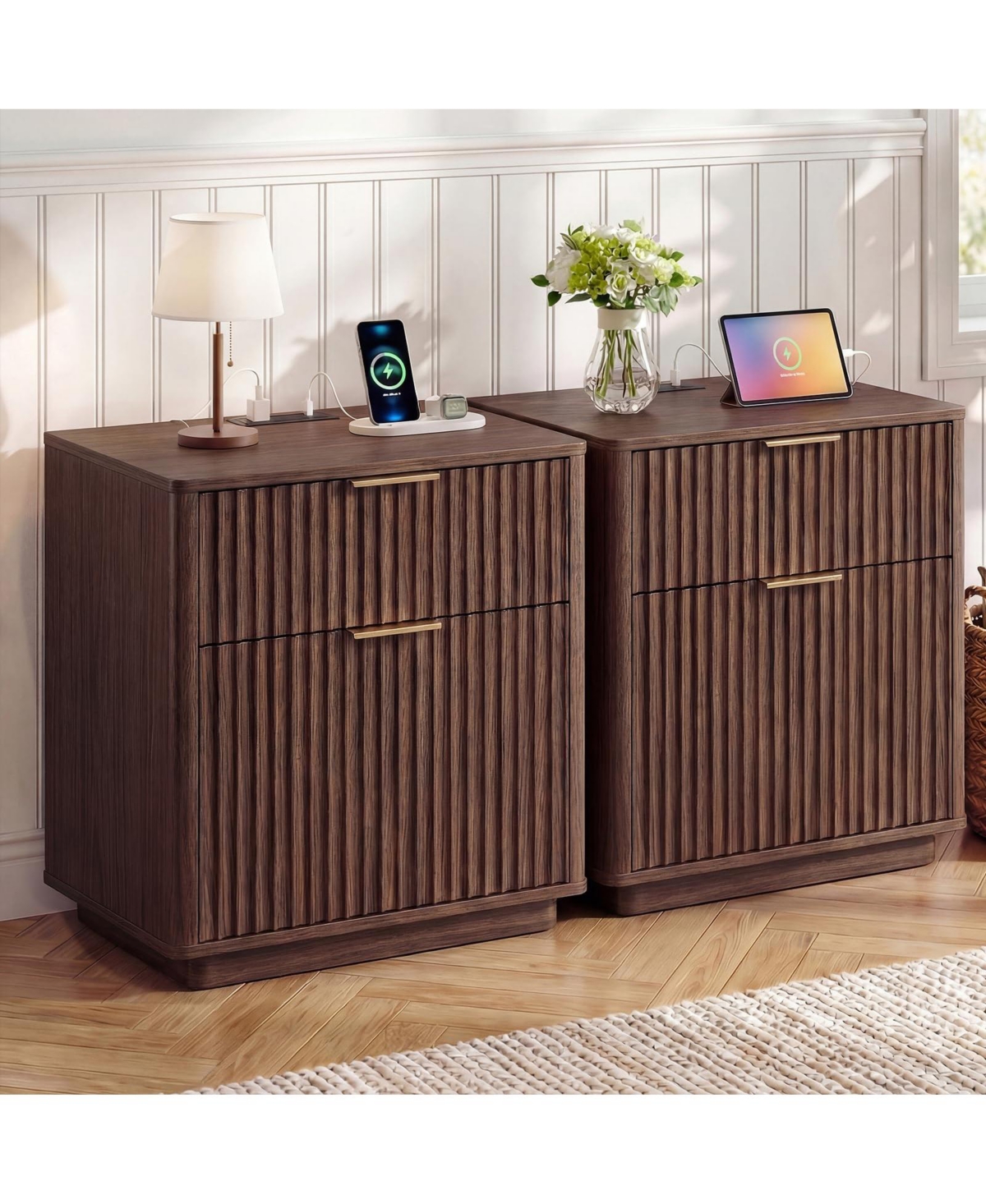 Click here for gaomon Fluted Nightstand Set of 2  Modern Bedside... prices