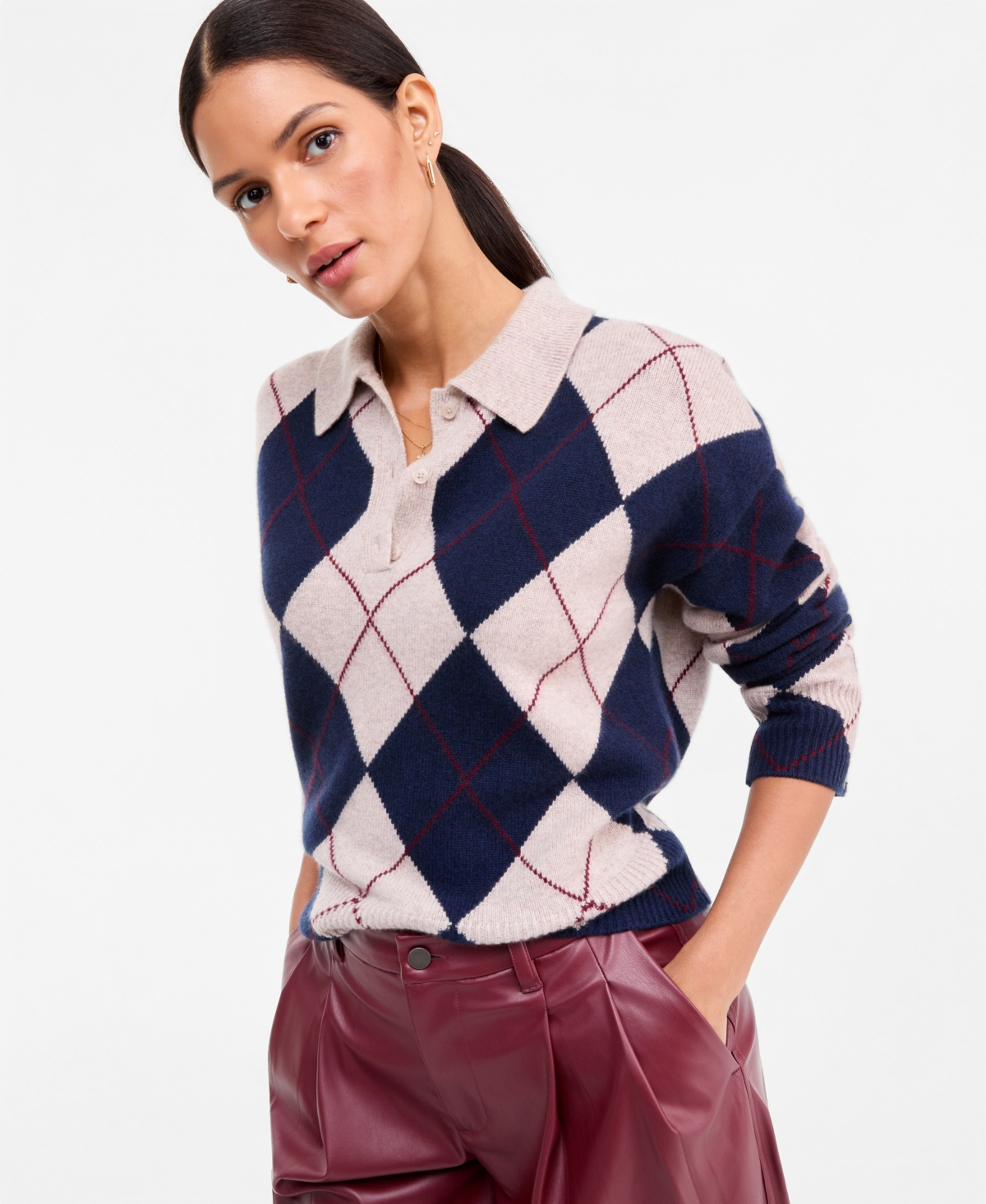 Click here for Charter Club Womens Argyle Oversized-Collar 100 Ca... prices