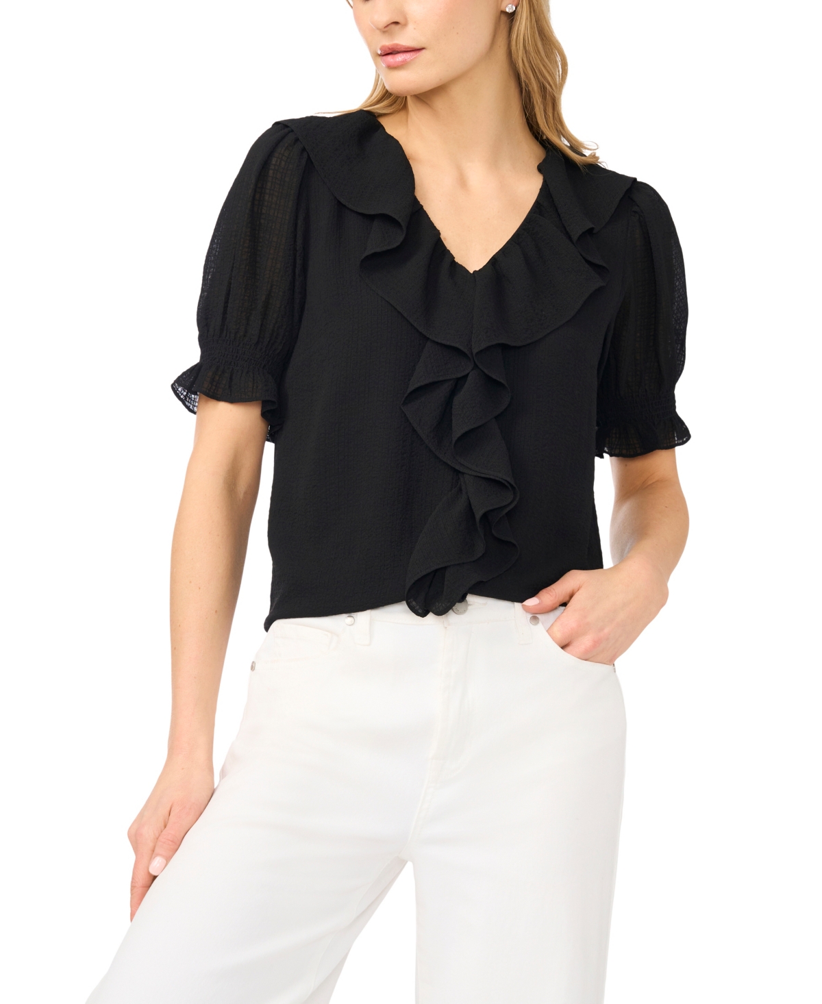 Click here for CeCe Womens V-Neck Short-Sleeve Blouse - Rich Blac... prices