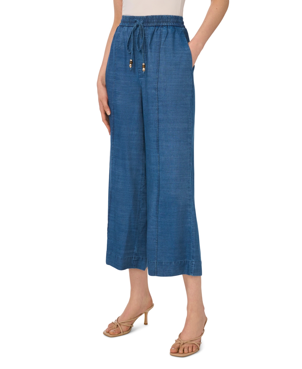 Click here for CeCe Womens Scallop Chambray Pull-On Pants - Mediu... prices