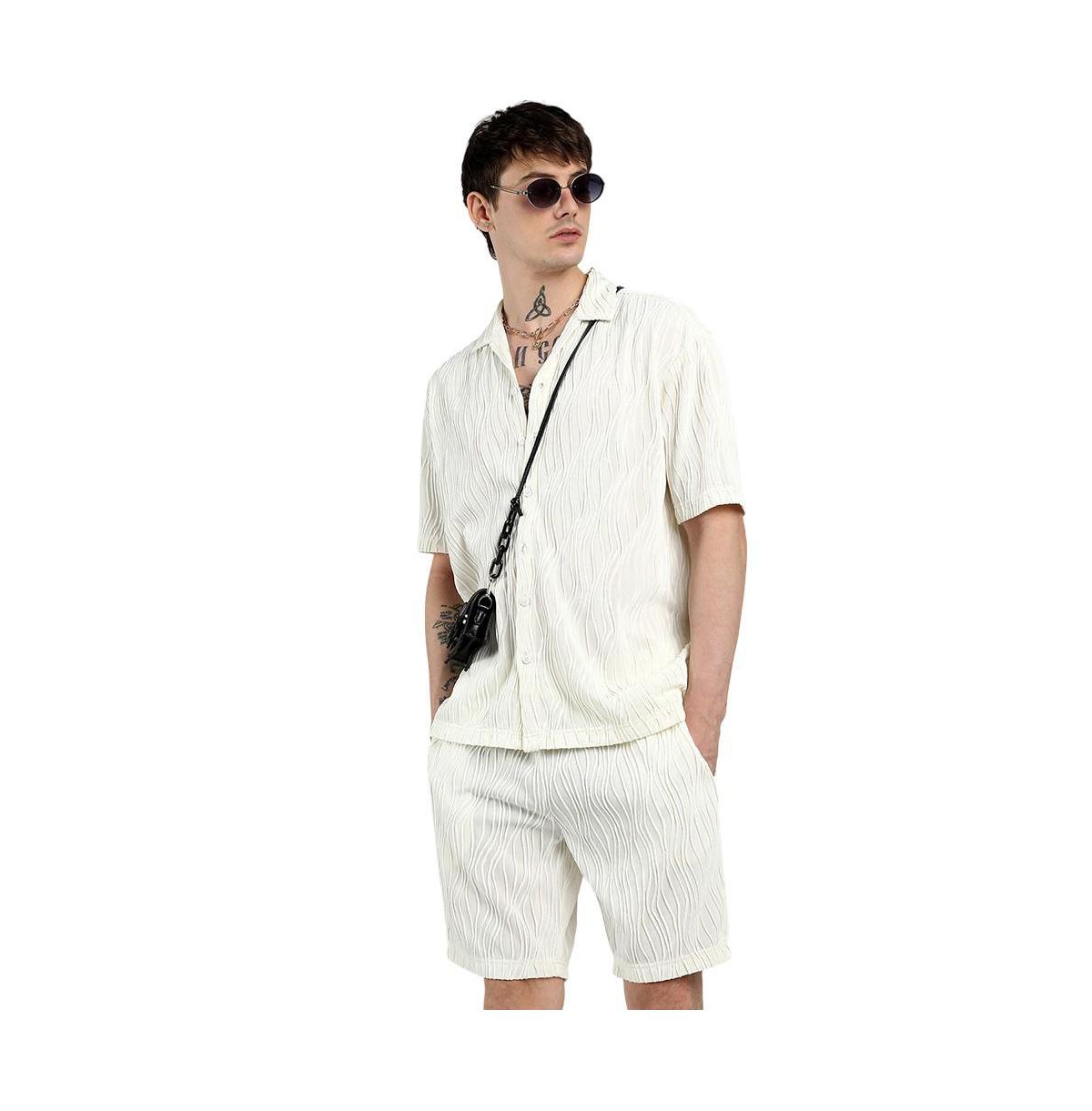 Click here for Campus Sutra Mens Ivory White Self-Design Wave Co-... prices