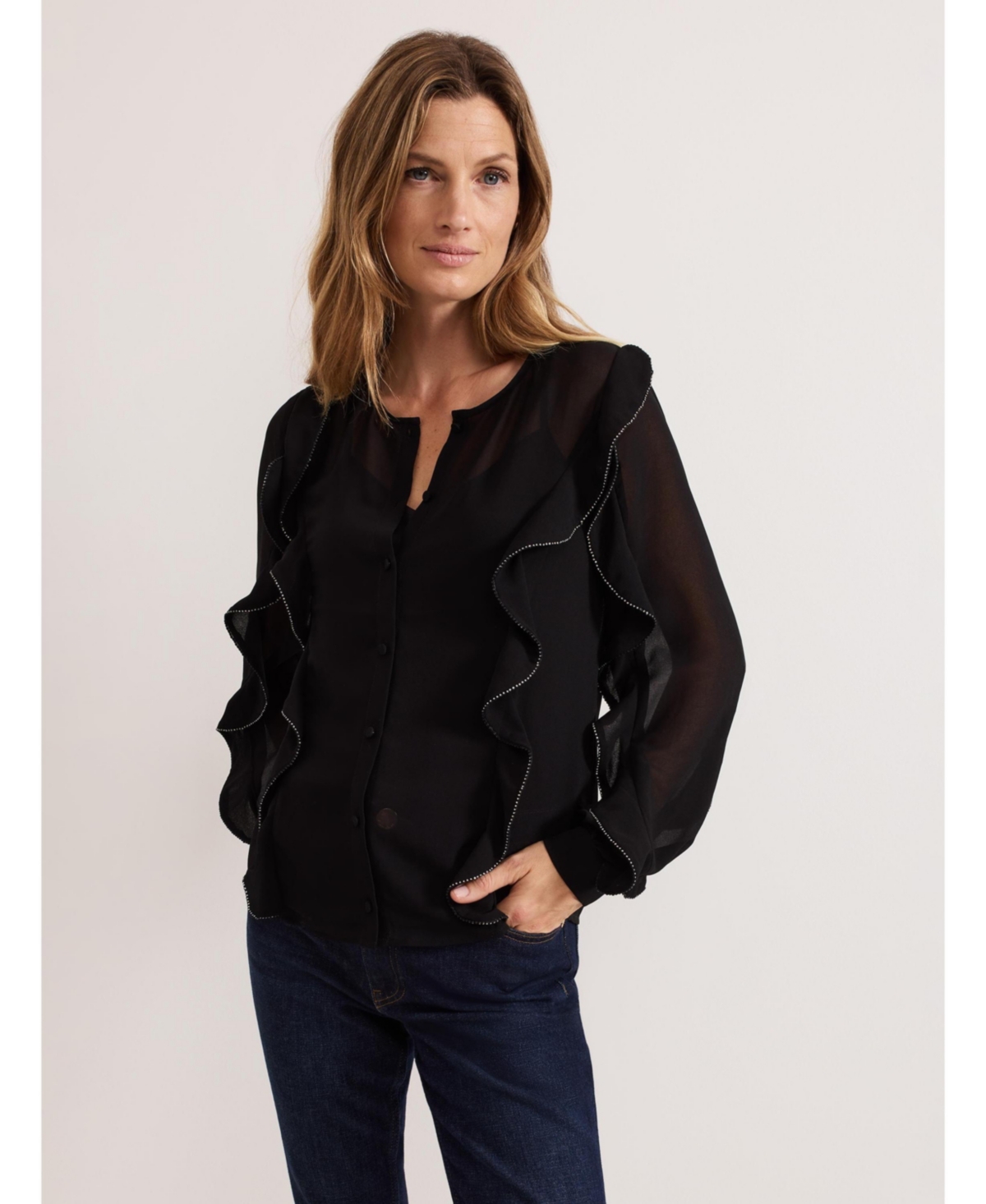 Click here for Phase Eight Womens Cordelia Ruffle-Trim Blouse - B... prices