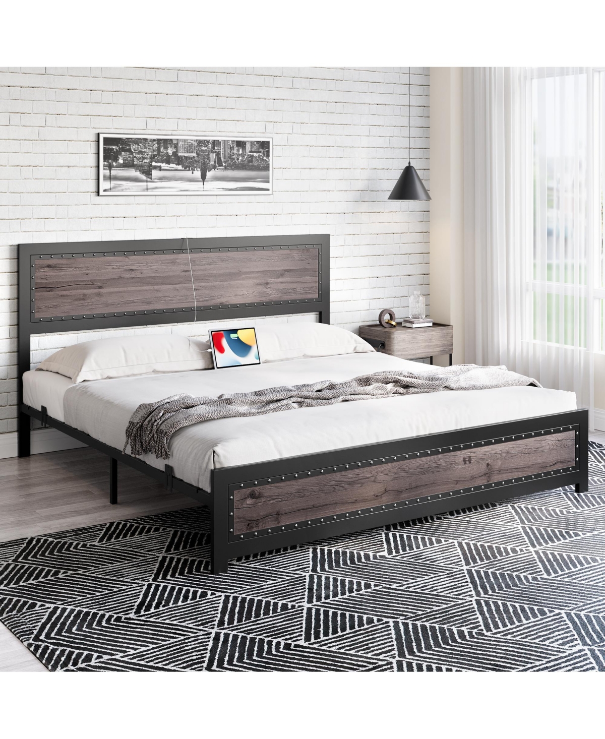 Click here for homfan Industrial Platform Bed Frame with Headboar... prices