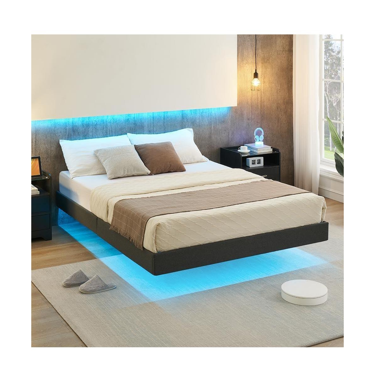 Click here for homfan Floating Metal Bed Frame with Headboard  Wr... prices