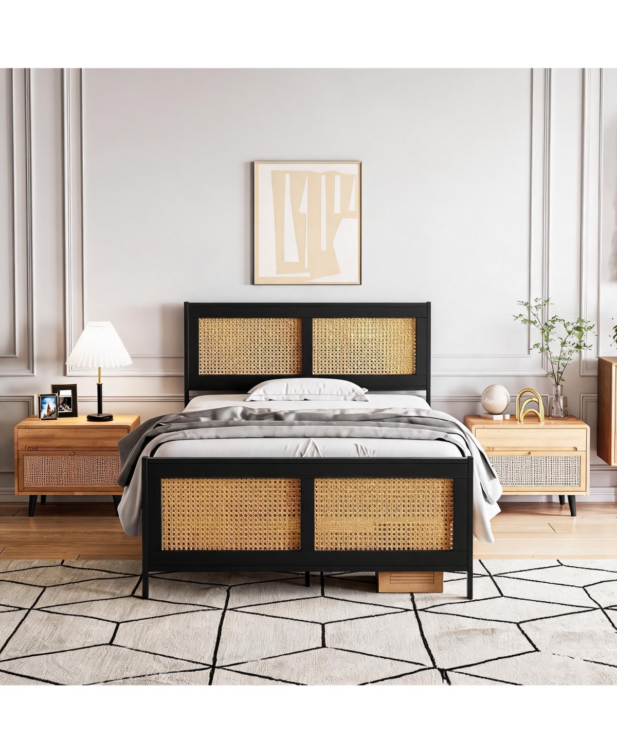 Click here for homfan Bed Frame with Rattan Headboard and Footboa... prices