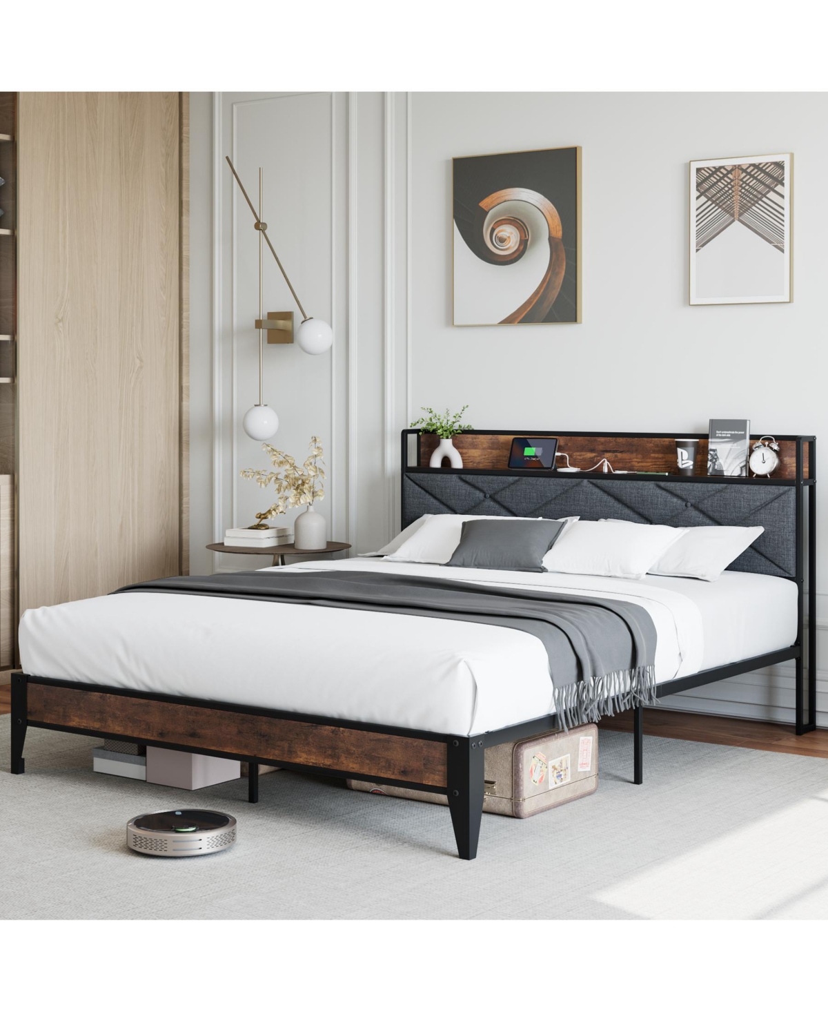 Click here for homfan Bed Frame with Upholstered Headboard  Built... prices