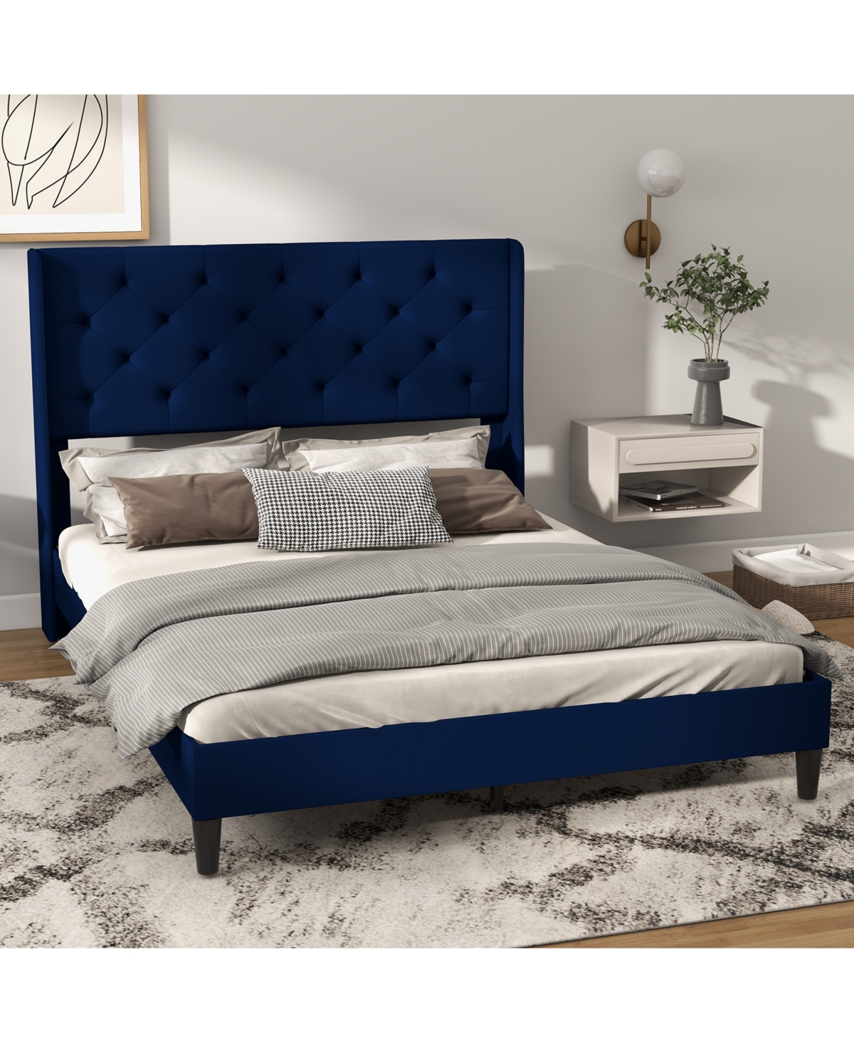 Click here for homfan Bed Frame with Headboard  Upholstered Bed F... prices