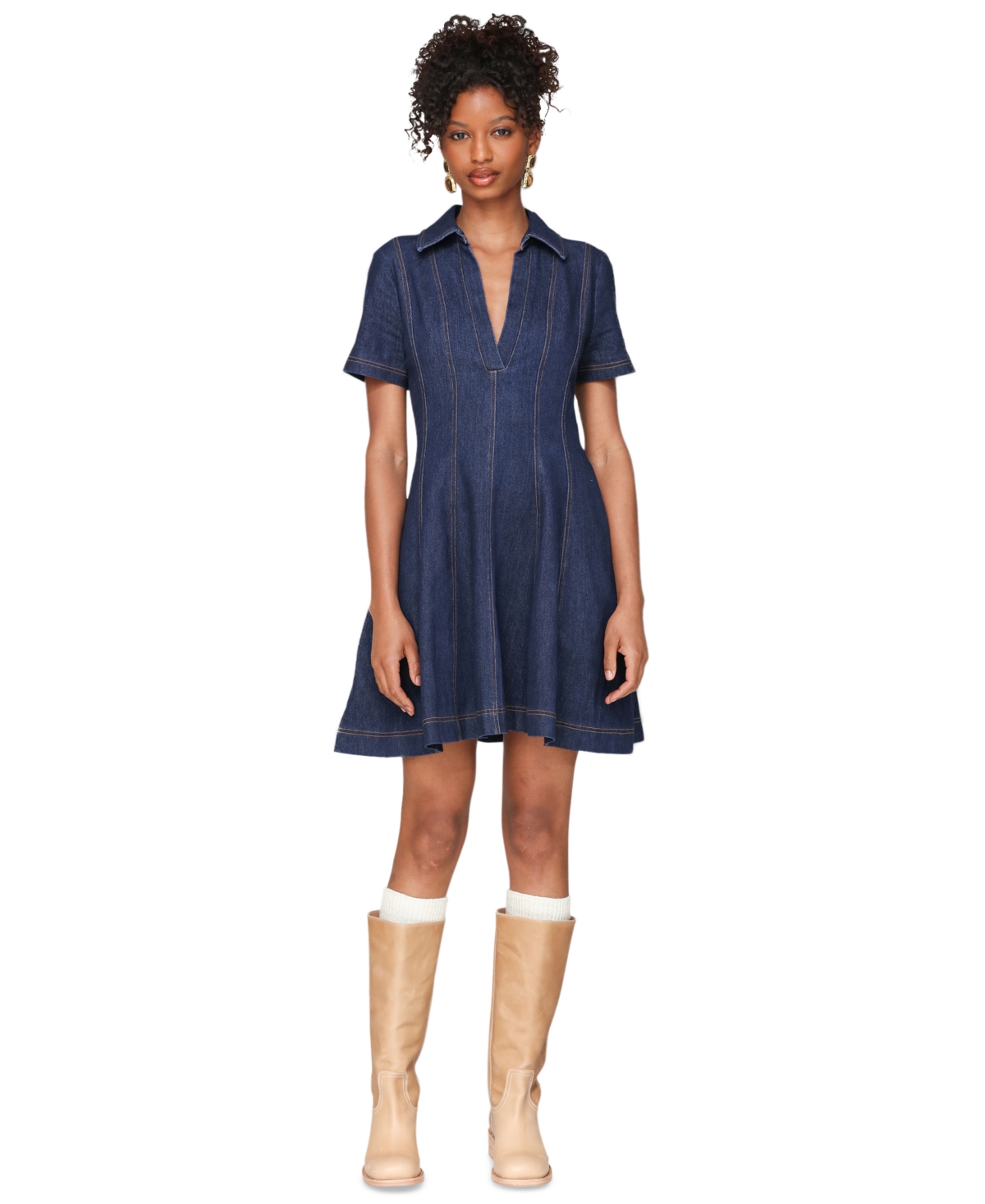 Click here for Avec Les Filles Womens Red Fit-and-Flare Collared... prices