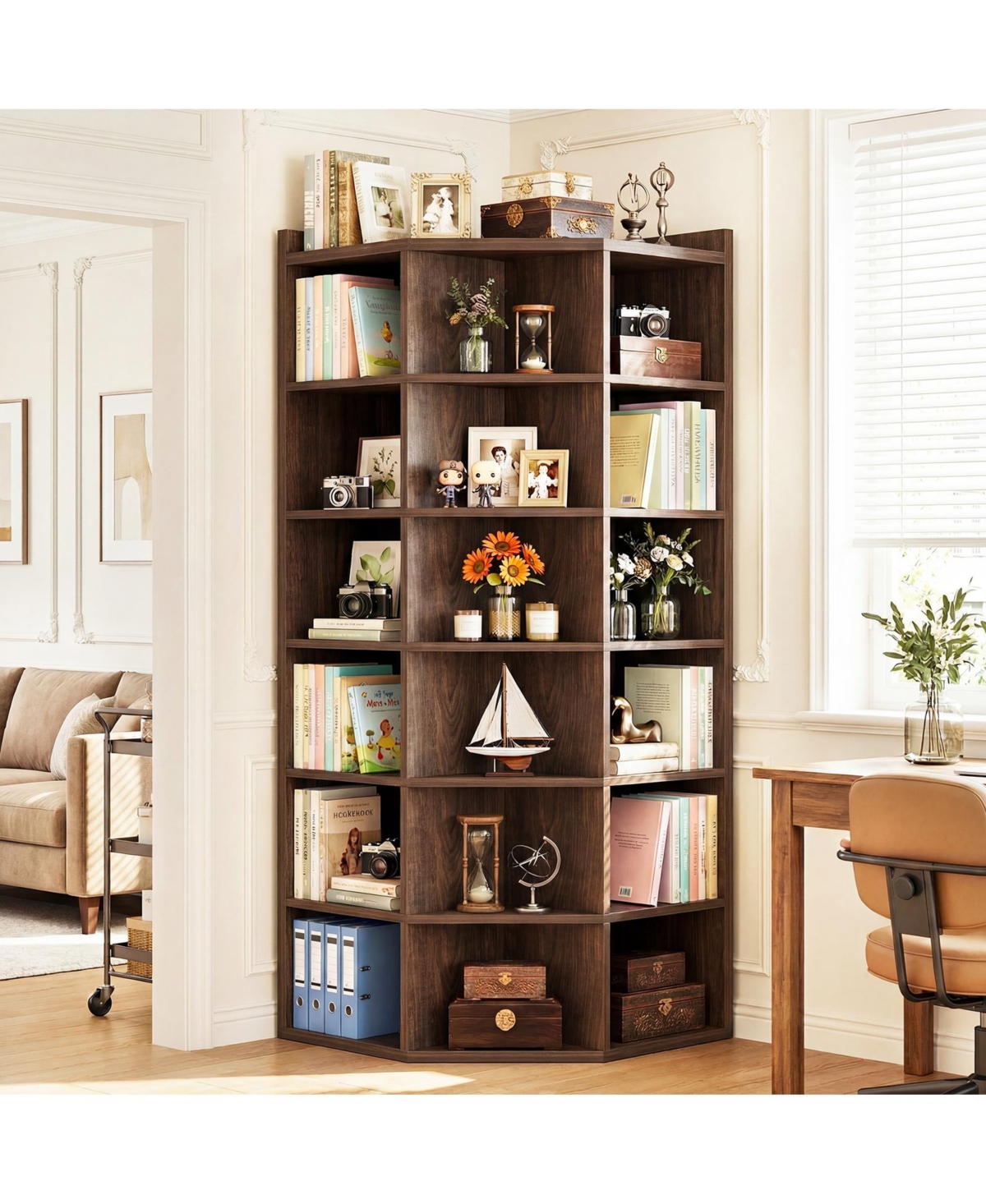 Click here for Aheaplus 6-Tier Corner Bookcase Cabinet with 18 Cu... prices