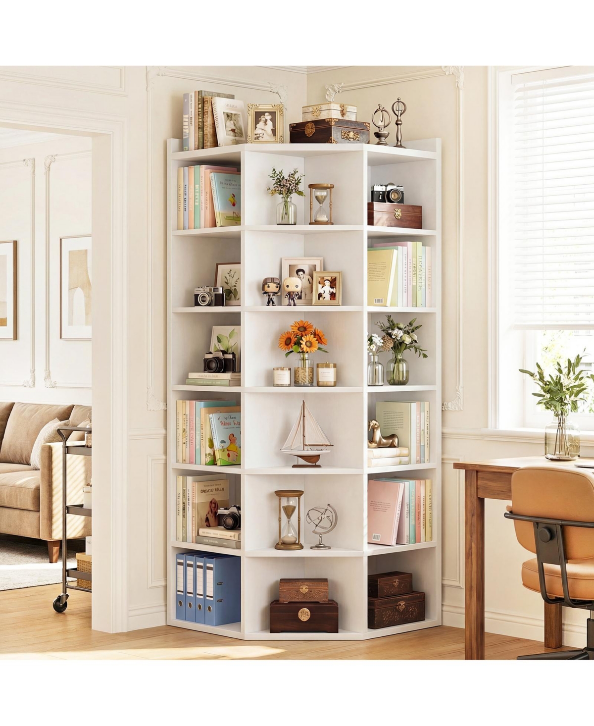Click here for Aheaplus 6-Tier Corner Bookcase Cabinet with 18 Cu... prices