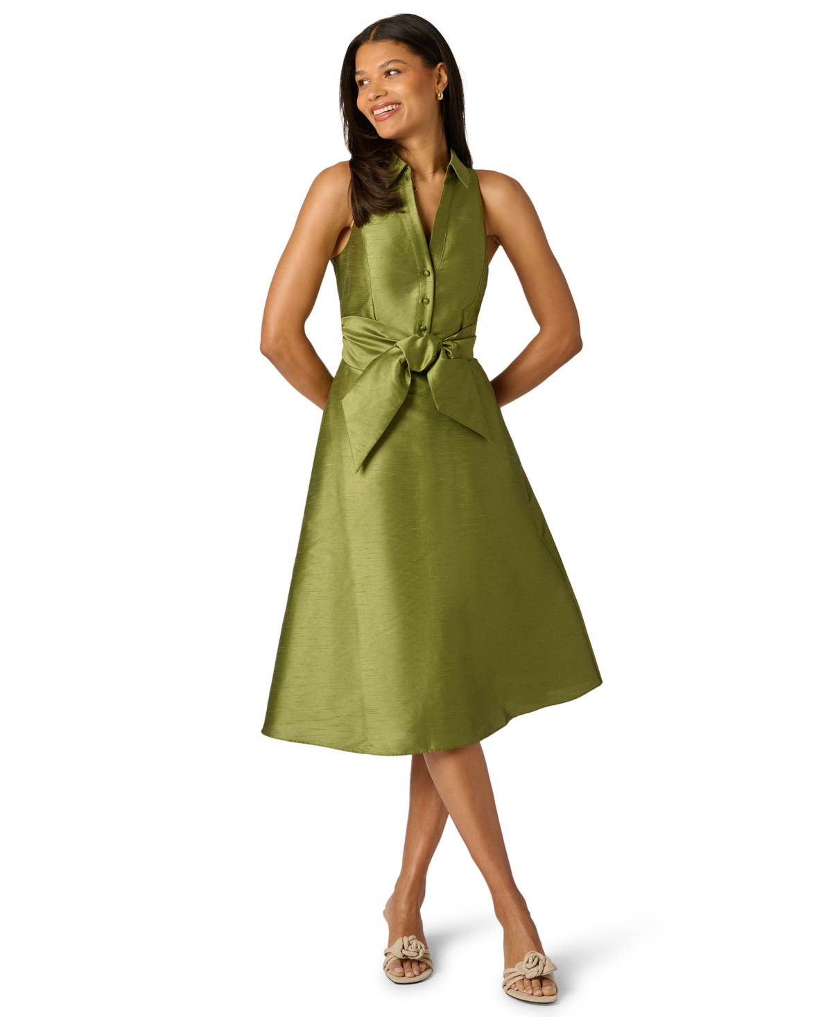 Click here for Adrianna Papell Womens Tie-Front Midi Dress - Oliv... prices