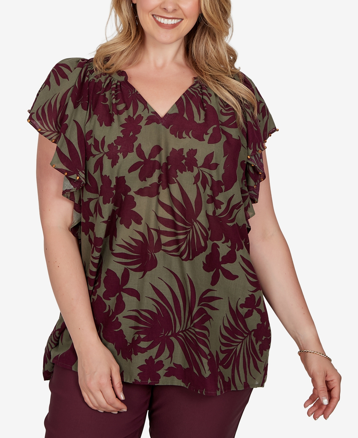 Click here for Ruby Rd. Plus Size Tropical Print Gauze Flutter-Sl... prices