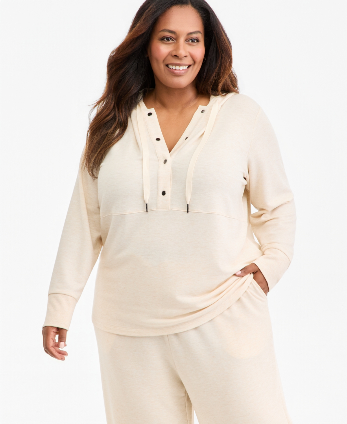 Click here for Style & Co Plus Size LuxLounge Snap-Closure V-Neck... prices
