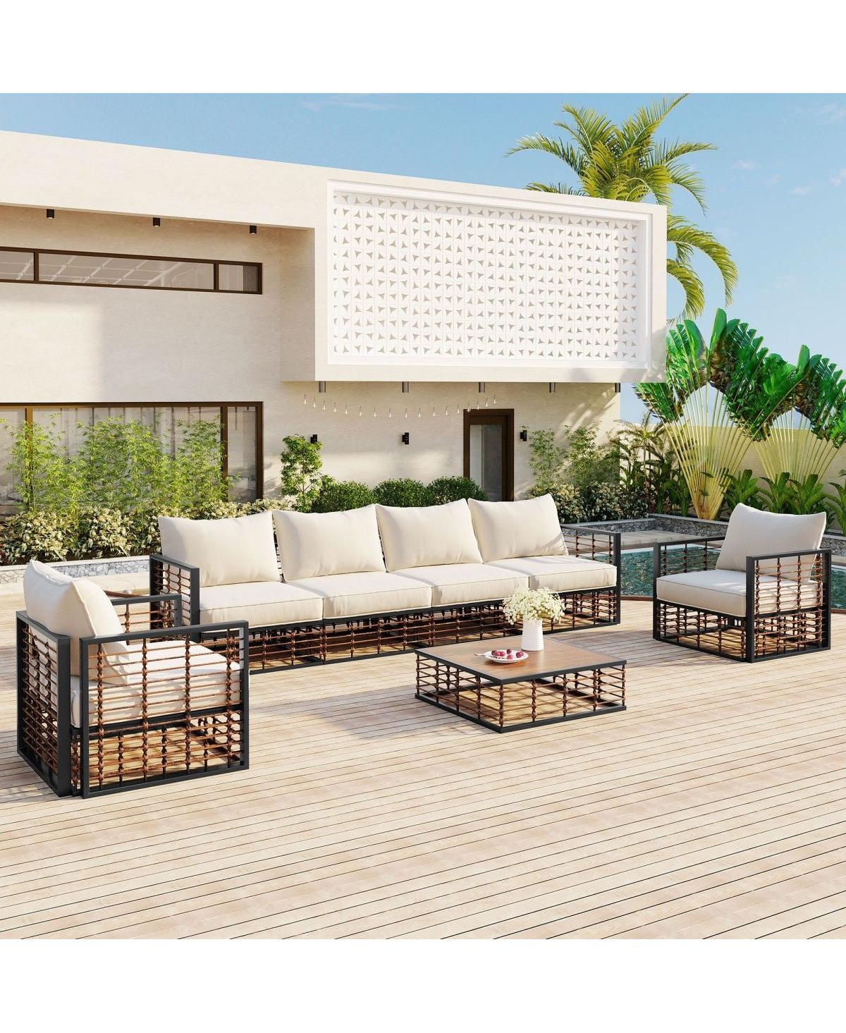 Click here for Asagikoiai 7 Piece Metal Patio Sectional Sofa Set... prices