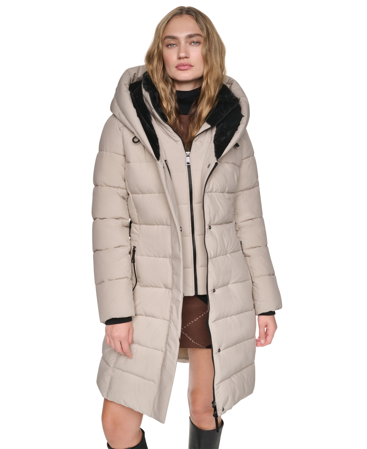 Click here for Dkny Womens Belted Walker with Faux Fur Hood and B... prices