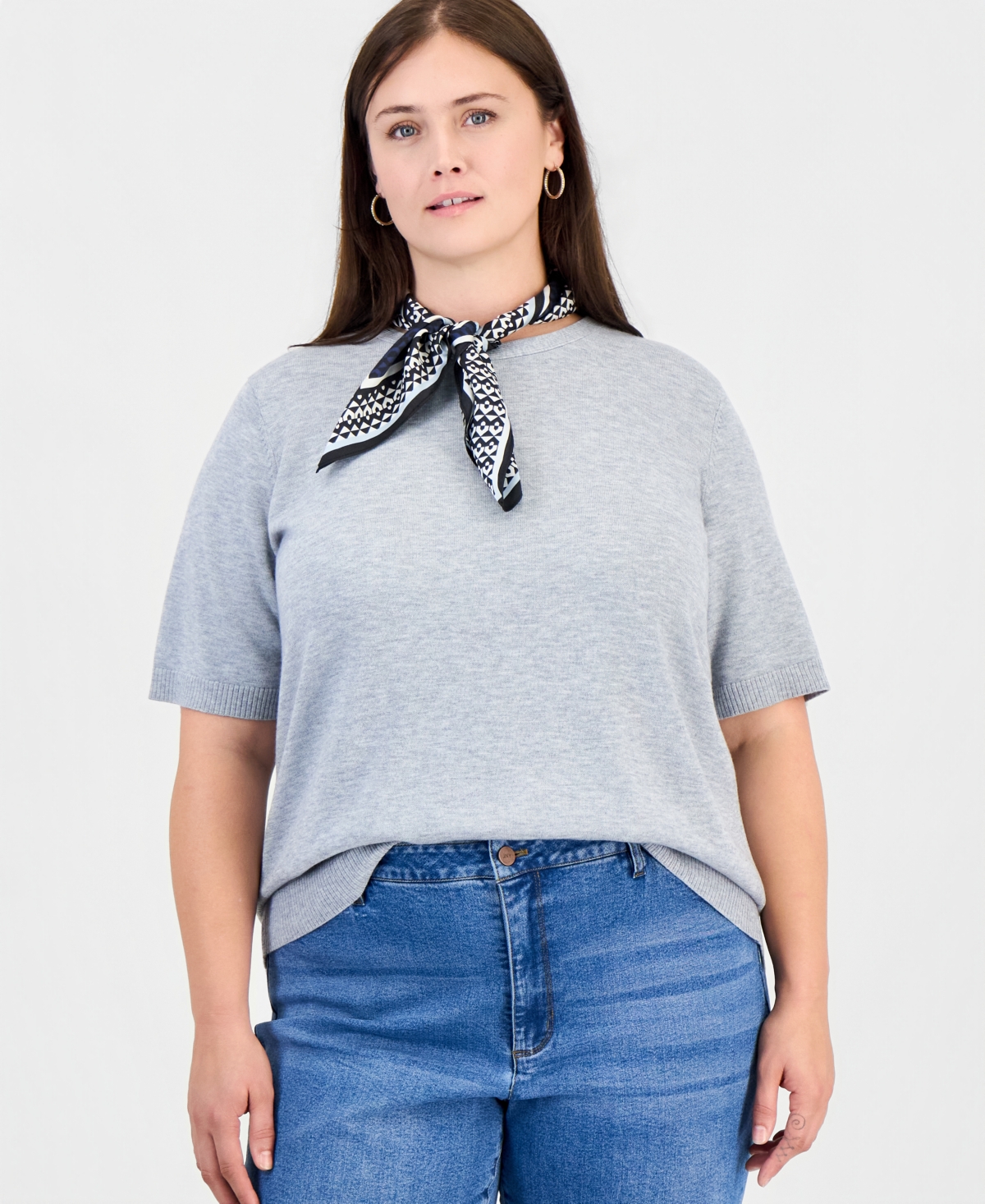 Click here for Jones New York Plus Size Crewneck Top with Woven S... prices