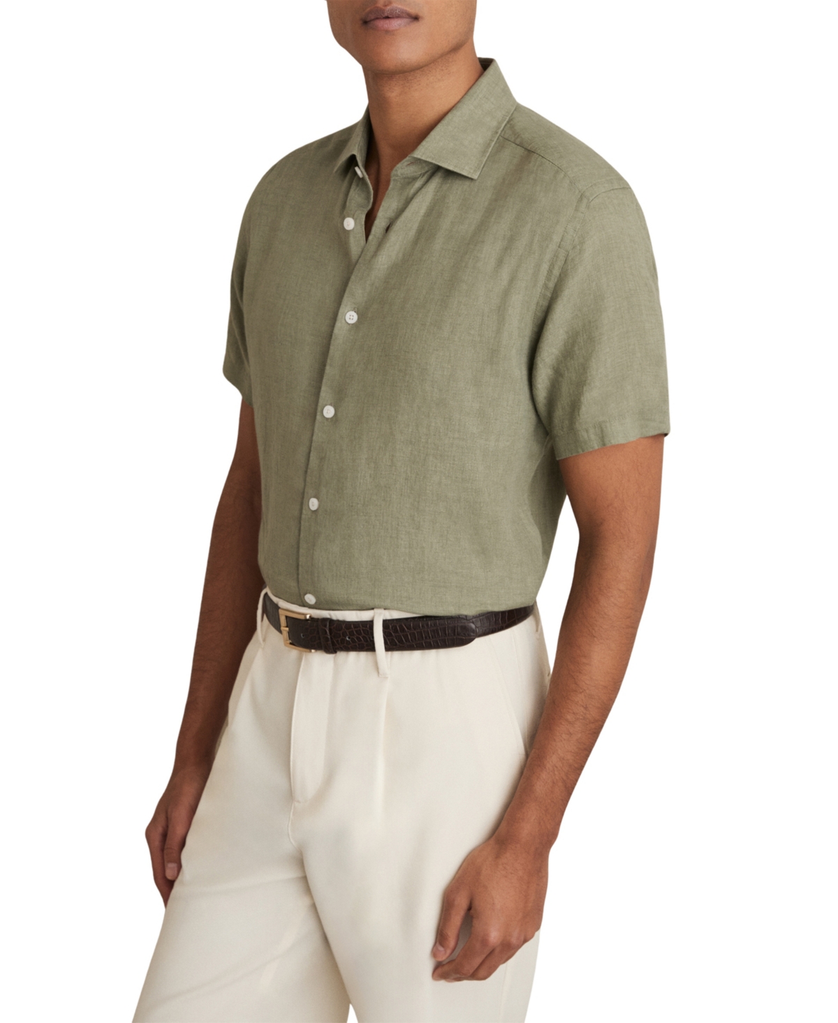 Click here for Reiss Mens Holiday Linen Shirt - Thyme Green prices