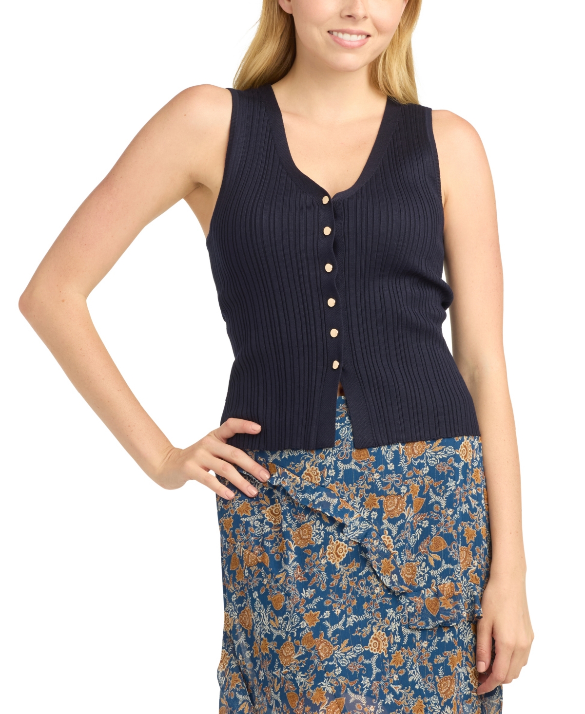 Click here for Bcx Womens Halter Vest Sweater - Navy prices