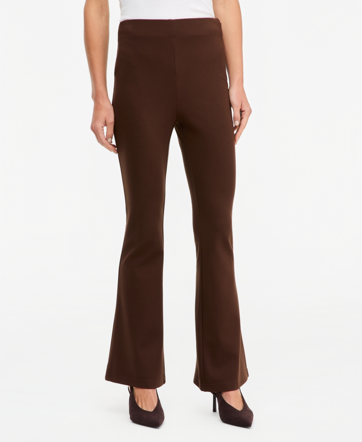 I.n.c. International Concepts Womens High-Rise Ponte Flare-Hem Pants  Created for Macys - Dark Roast