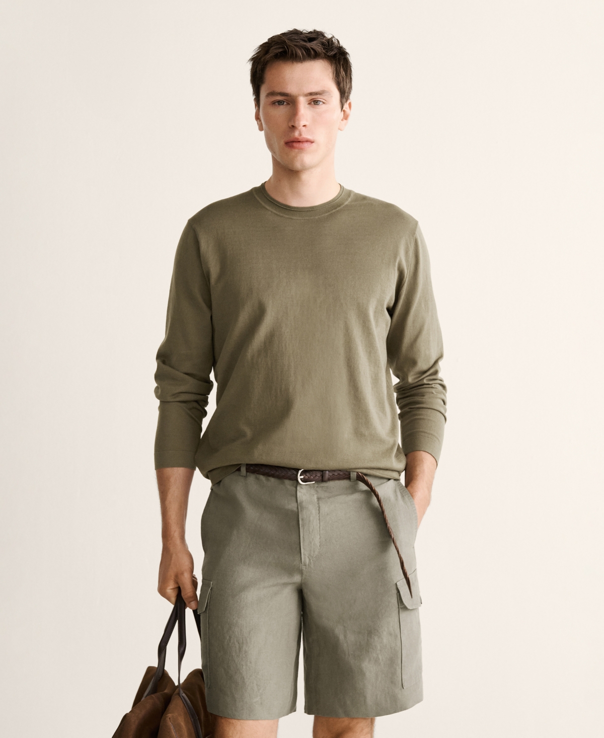 Click here for Mango Mens Fine-Knit Cotton Sweater - Khaki prices