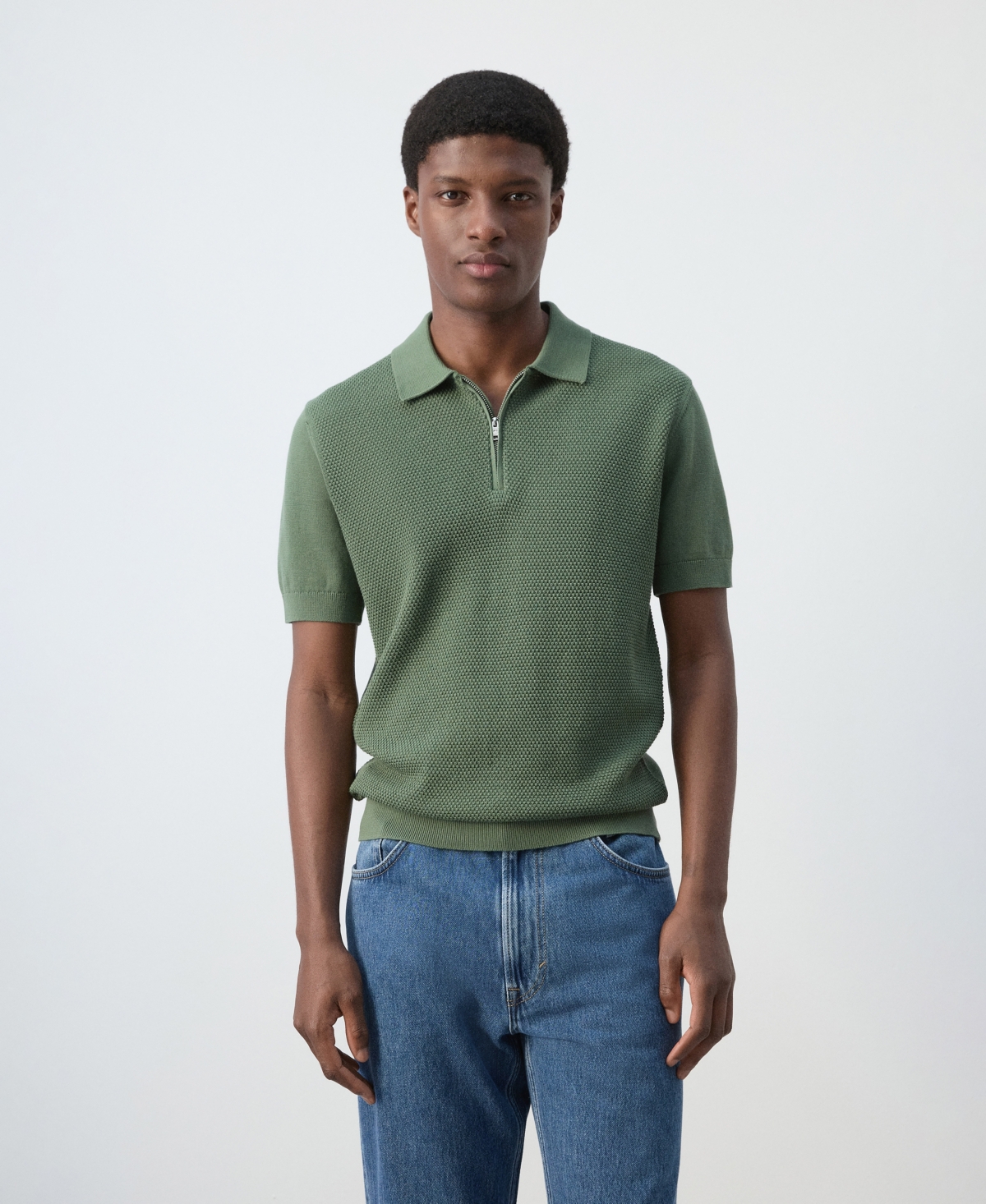 Click here for Mango Mens Zipper Knitted Polo Shirt - Green prices