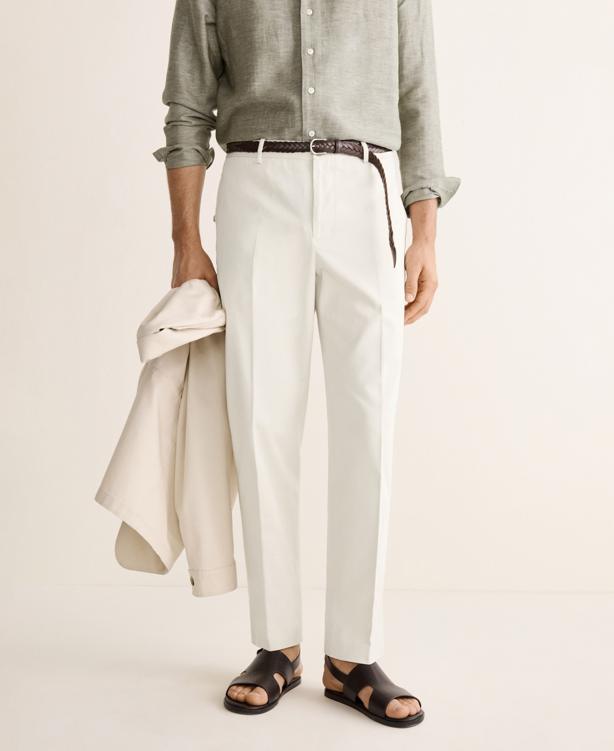 Click here for Mango Mens Cotton Regular-Fit Pants - Beige prices