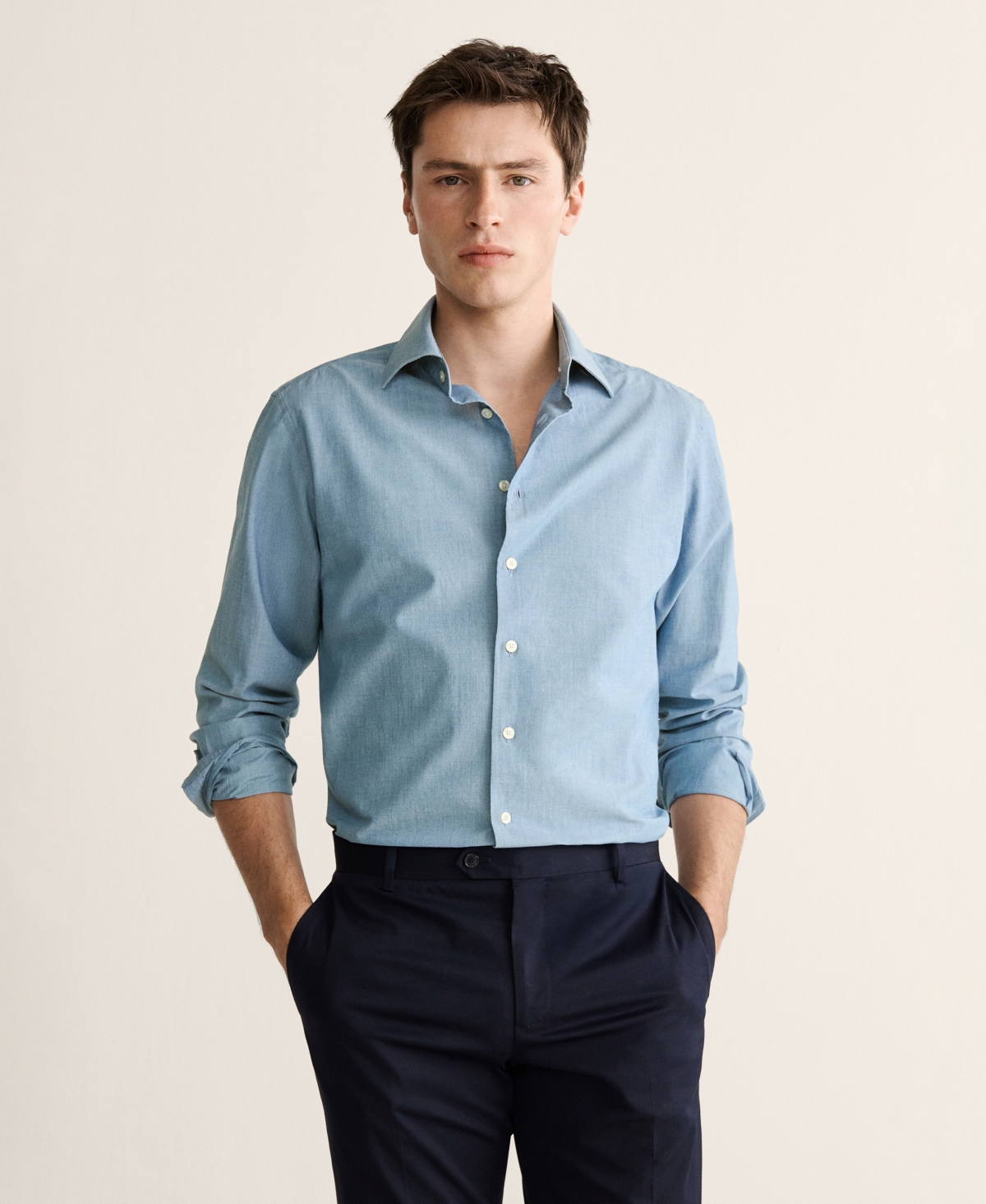 Click here for Mango Mens Cotton Slim Fit Shirt - Blue prices