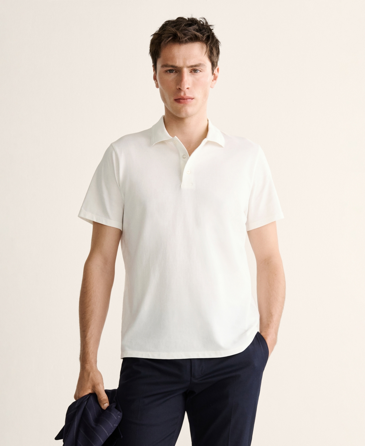 Click here for Mango Mens Cotton Fine-Knit Polo Shirt - Off White prices