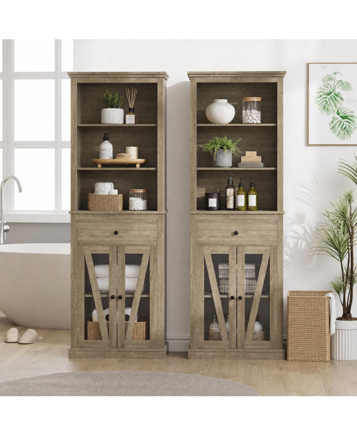 Click here for homfan Farmhouse Tall Linen Tower - 66.5 Storage C... prices