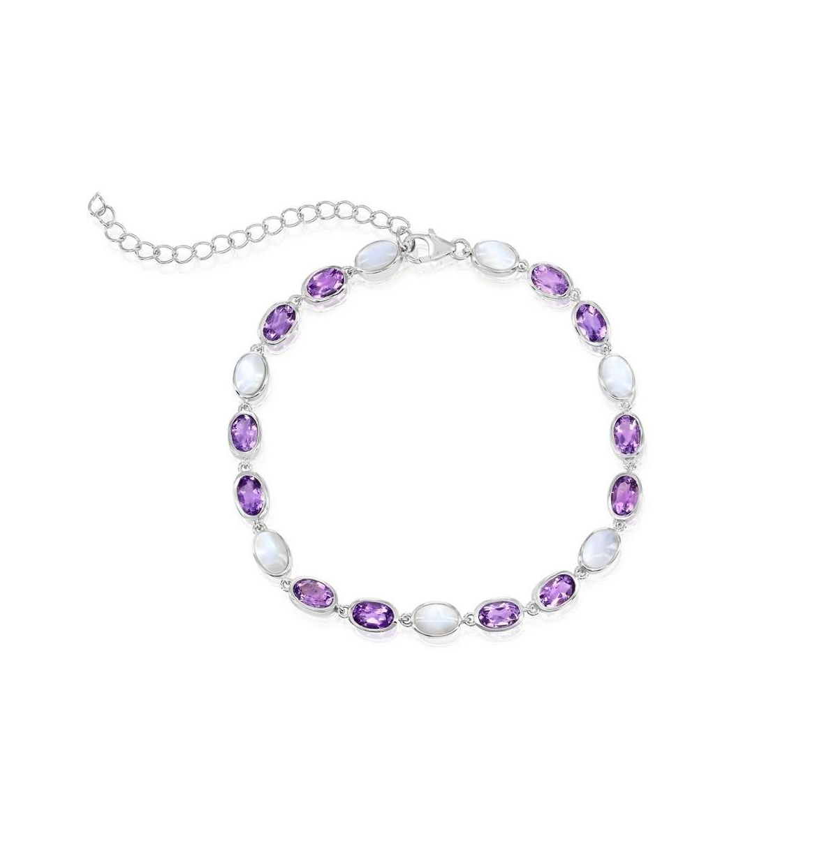 Click here for Simona Sterling Silver Oval Mop and Amethyst Gem B... prices