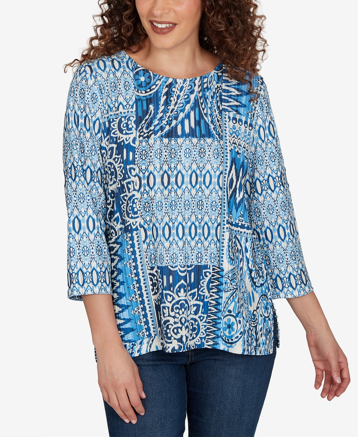 Click here for Alfred Dunner Womens Medallion Navy Patchwork Knit... prices