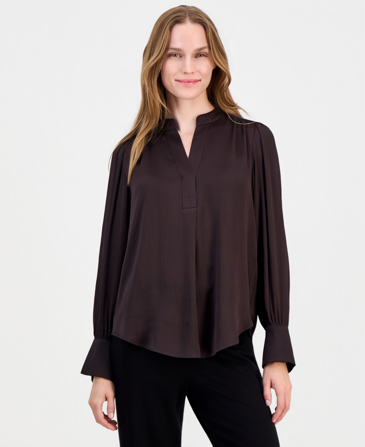 Click here for Anne Klein Womens Textured Split-Neck Long-Sleeve... prices