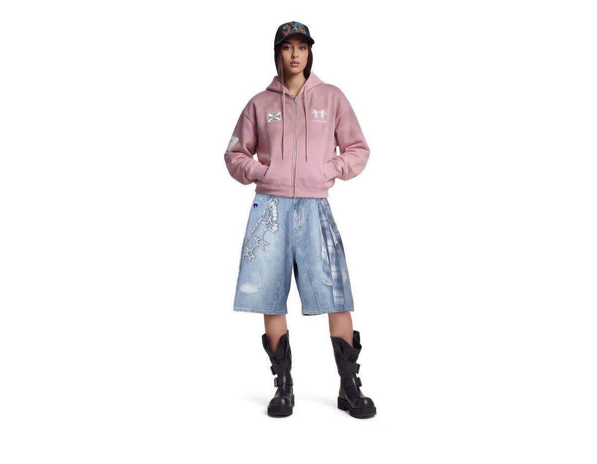 Click here for Aelfric Eden Womens Plaid Panel Chain Jorts - Blue prices