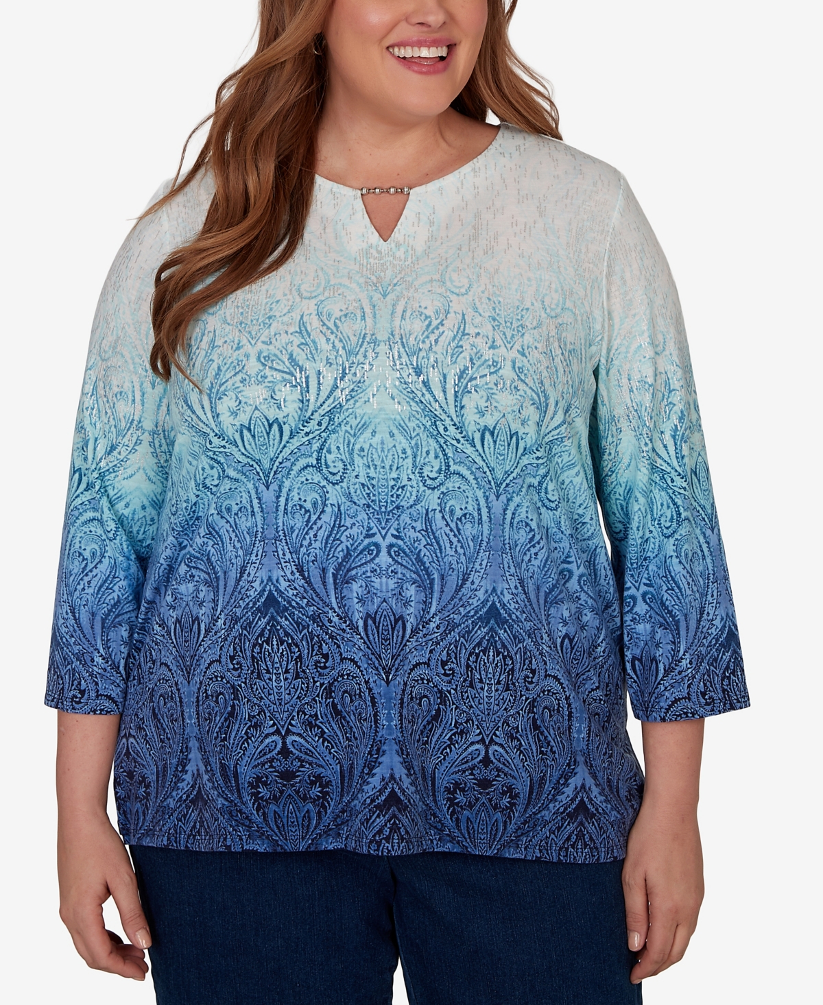 Click here for Alfred Dunner Plus Size Ombre Medallion Knit Top -... prices