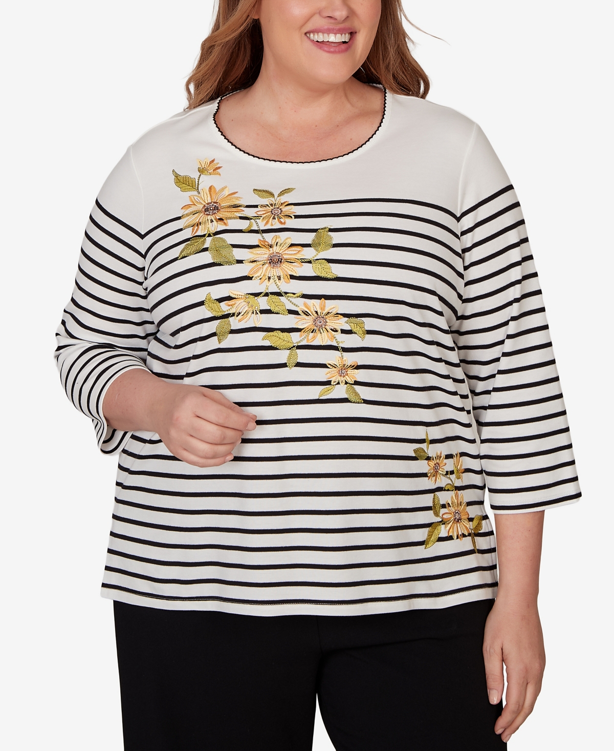 Click here for Alfred Dunner Plus Size Sunflower Stripe Knit Top... prices