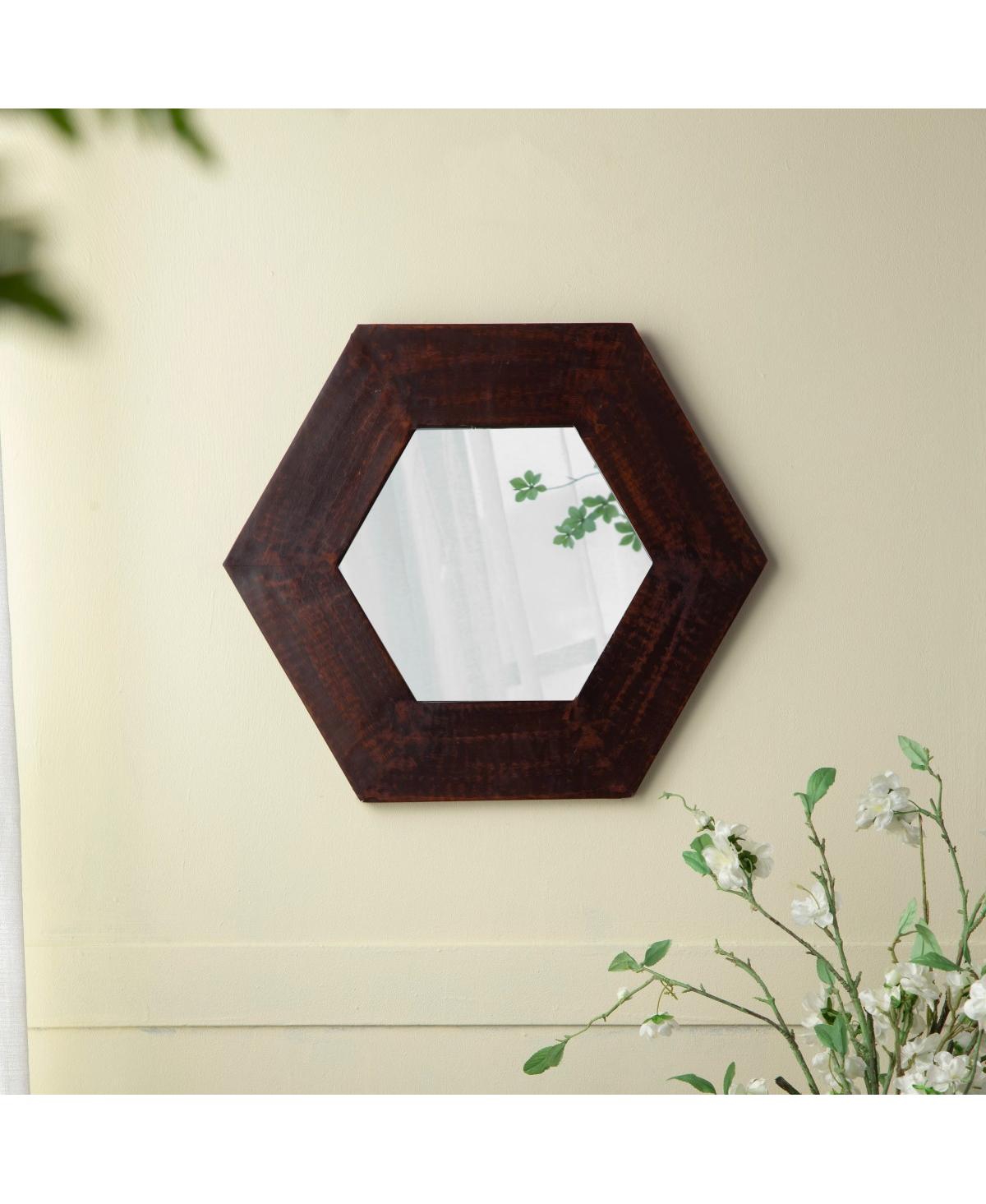 Click here for Laoties 18.5 Hexagon Wall Mirror  Geometric Teak W... prices