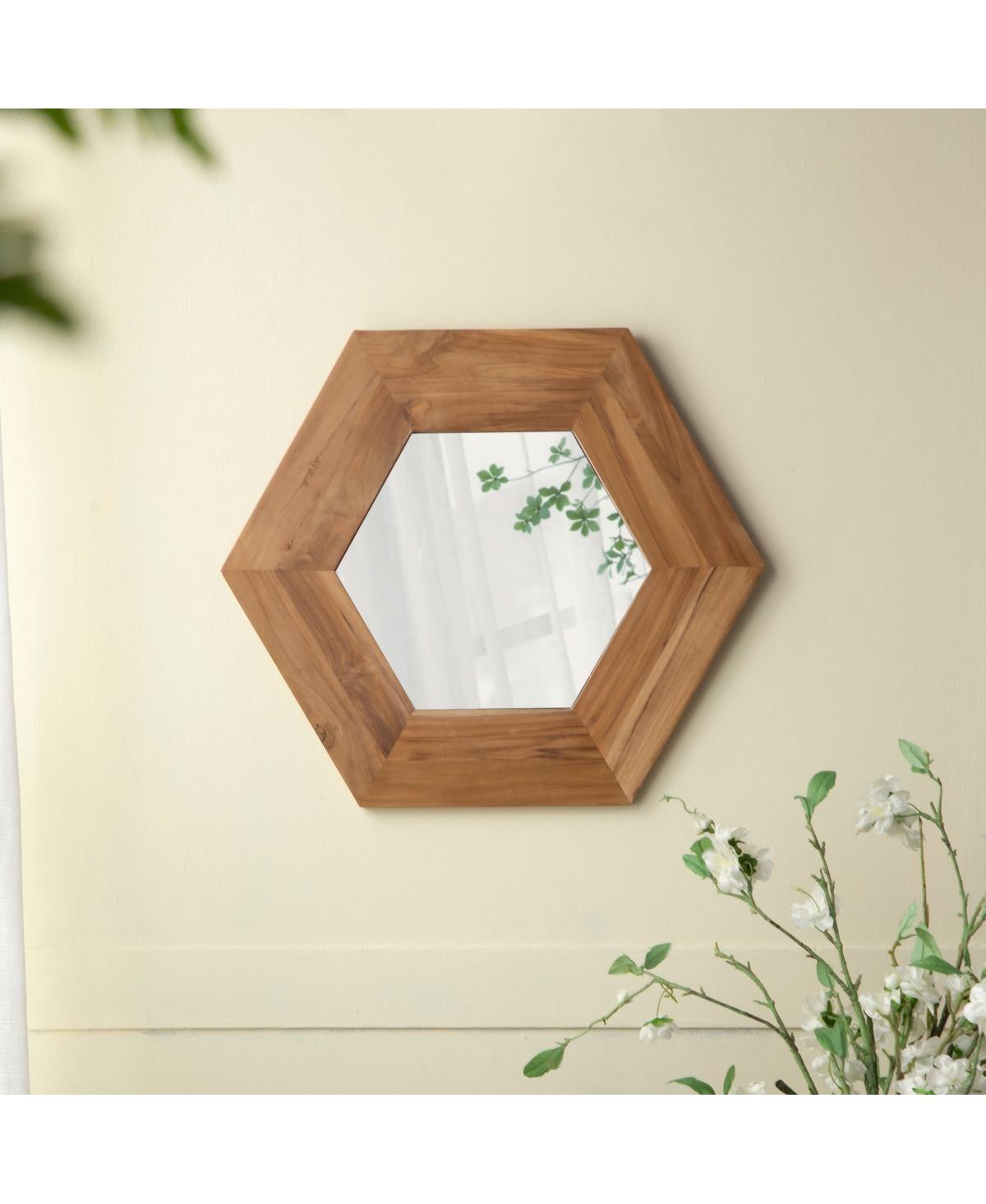 Click here for Laoties 18.5 Hexagon Wall Mirror  Geometric Teak W... prices