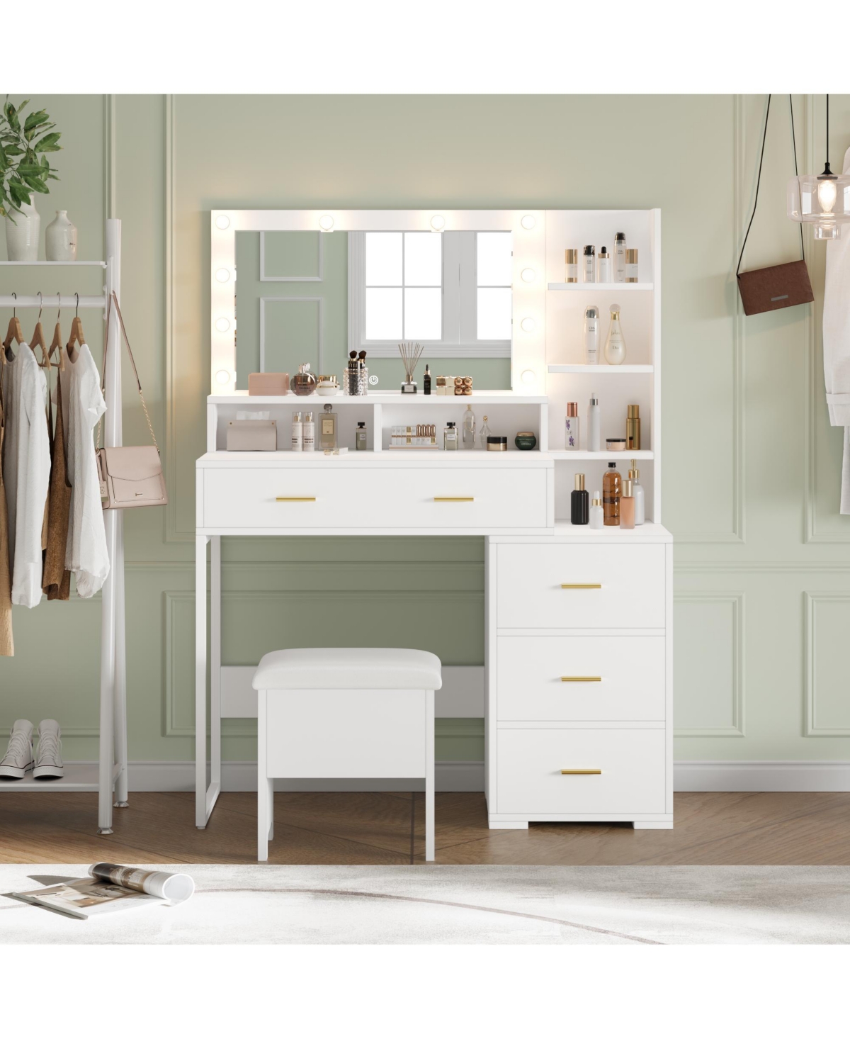 Click here for homfan Modern Vanity Desk with Mirror and 9 Led Li... prices