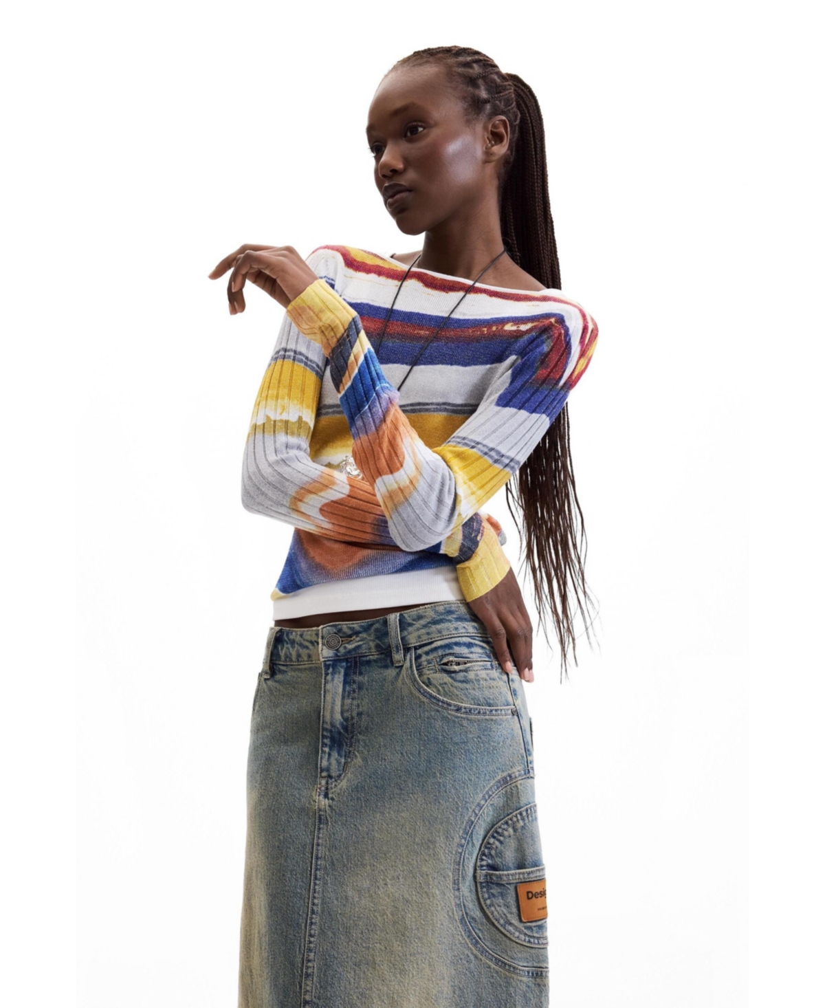 Click here for Desigual Womens Printed knit sweater - Light blue prices