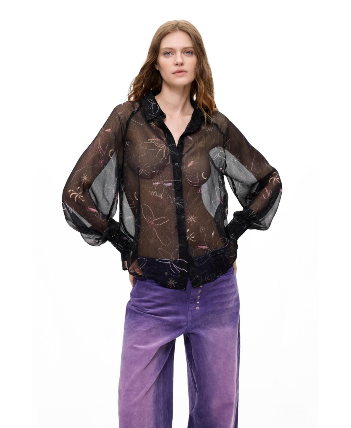 Click here for Desigual Womens Sheer Floral Blouse - Black prices