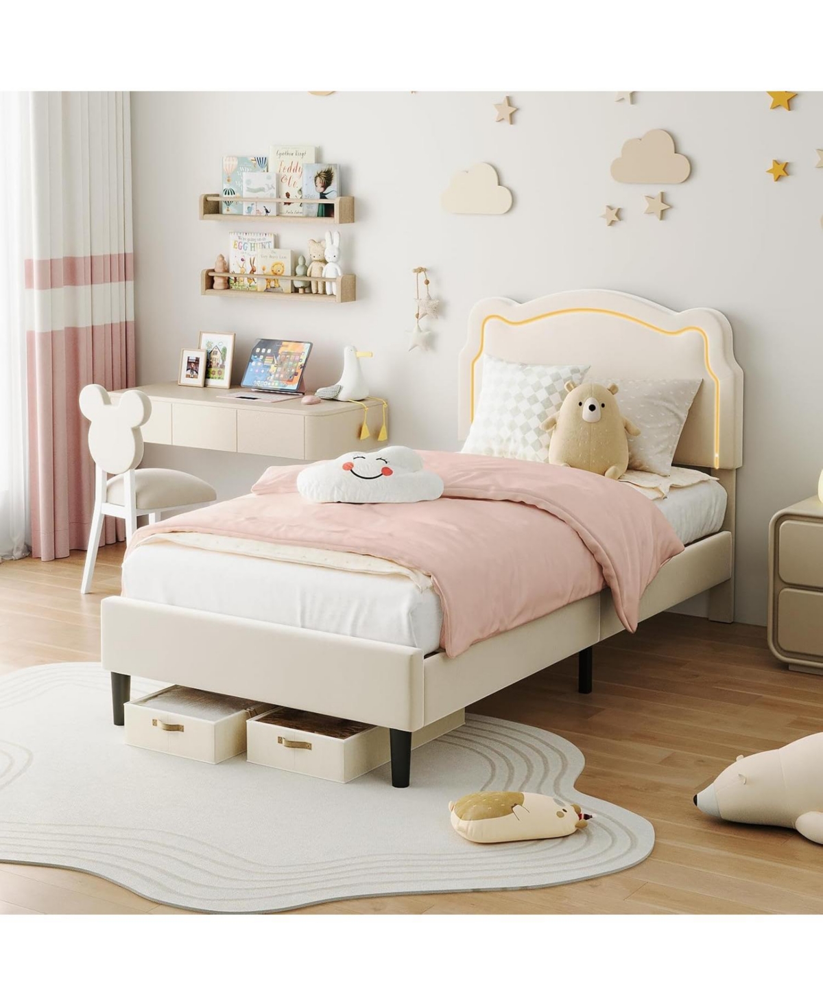 Click here for gaomon Velvet Bed Frame Led Headboard Platform For... prices