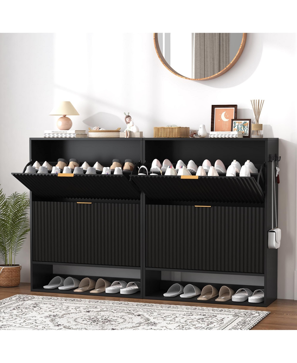 Click here for homfan Set of 2 Slim Fluted Shoe Cabinet for Entry... prices
