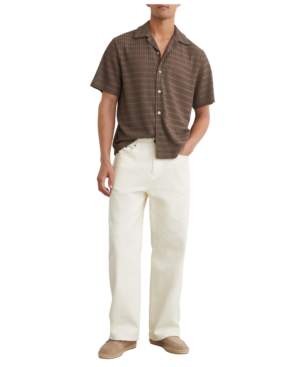 Click here for Reiss Mens Sid Crochet Cuban Shirt - Taupe Brown prices