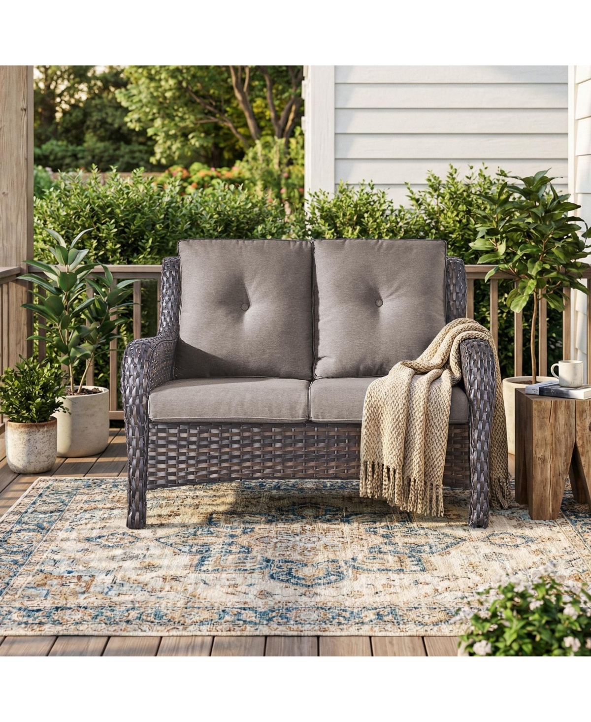 Click here for Pocassy Outdoor Wicker 2 Seater Sofa  All-Weather... prices
